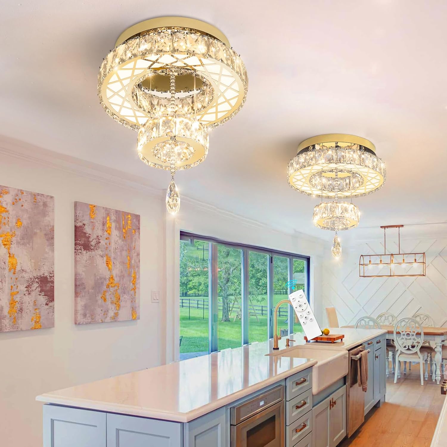 HAIXIANG Modern Glam Ceiling Chandelier Bedroom Light Fixtures Crystal ...