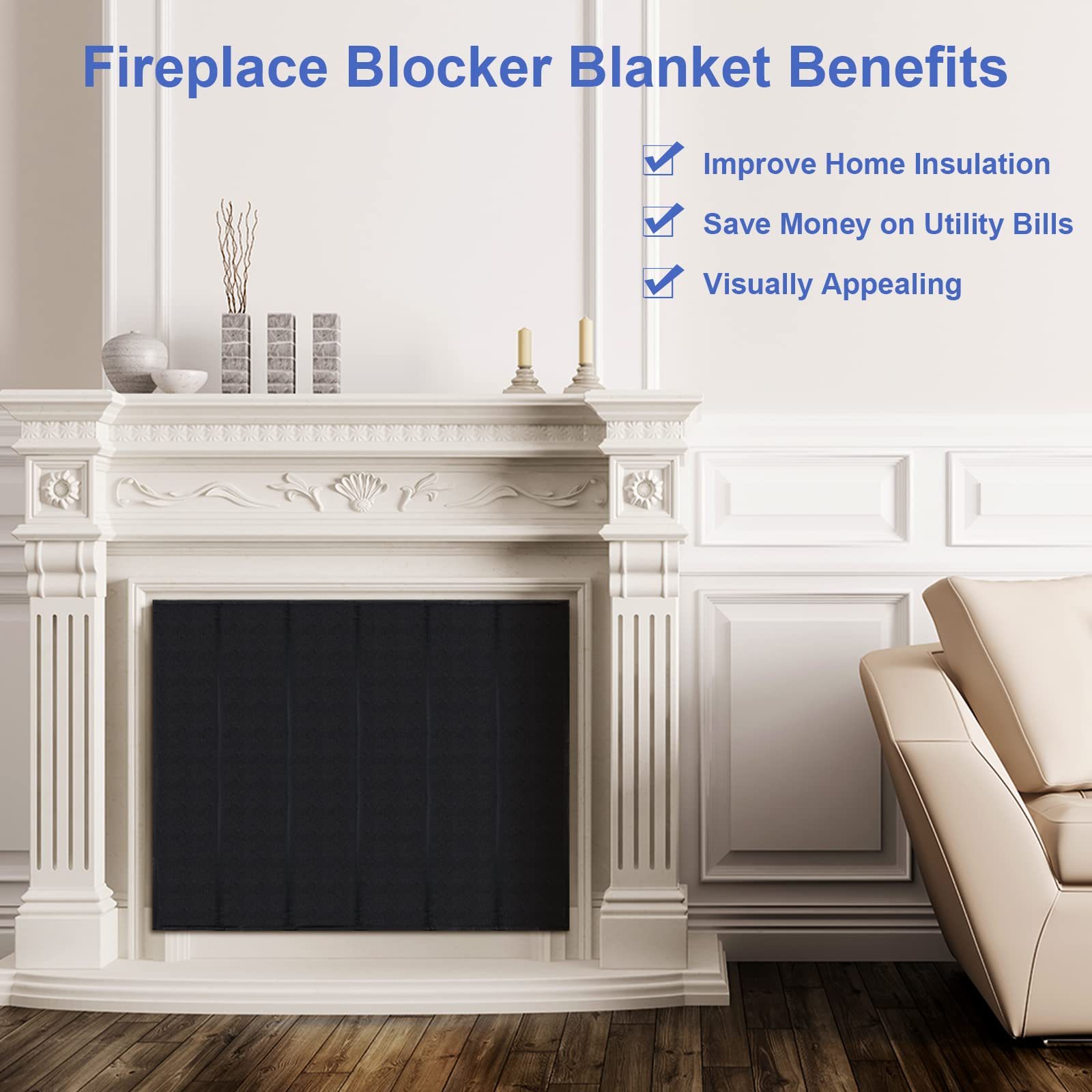 2 Pcs Fireplace Draft Stopper Save Energy Fireplace Blocker Stop ...