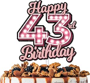 Amazon.com: Pink Glitter Happy Birthday 43rd Cake Topper Let’s Glow ...