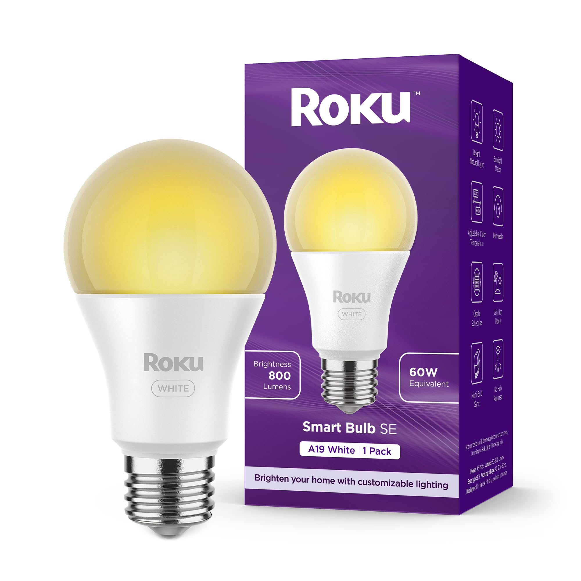 Amazon.com: Roku Smart Light Bulbs (White, 1-Pack) - Dimmable A19 ...
