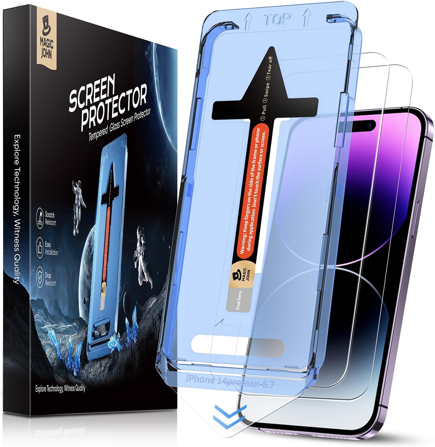 ESR for iPhone 14 Pro Max Screen Protector Set, 3 Tempered-Glass Screen ...