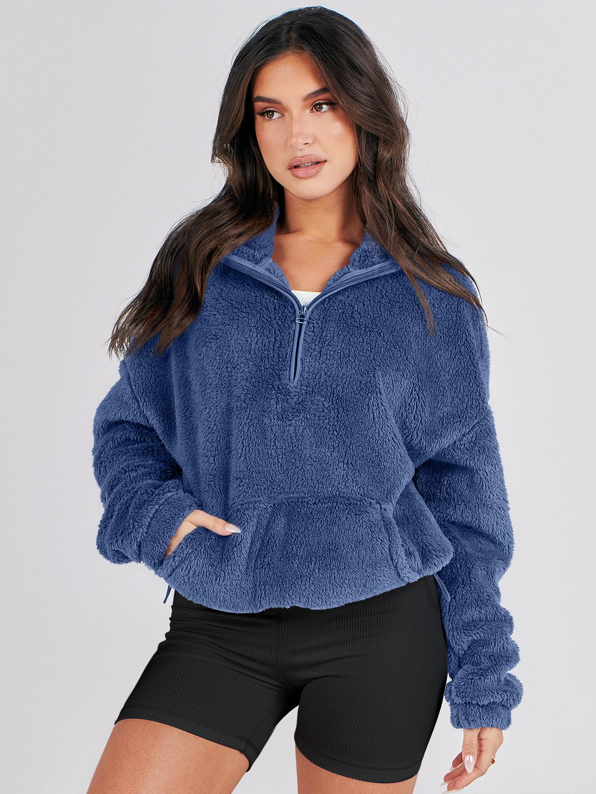 ANRABESS Women Oversized Sherpa Fleece Sweatshirt Long Sleeve Half Zip ...