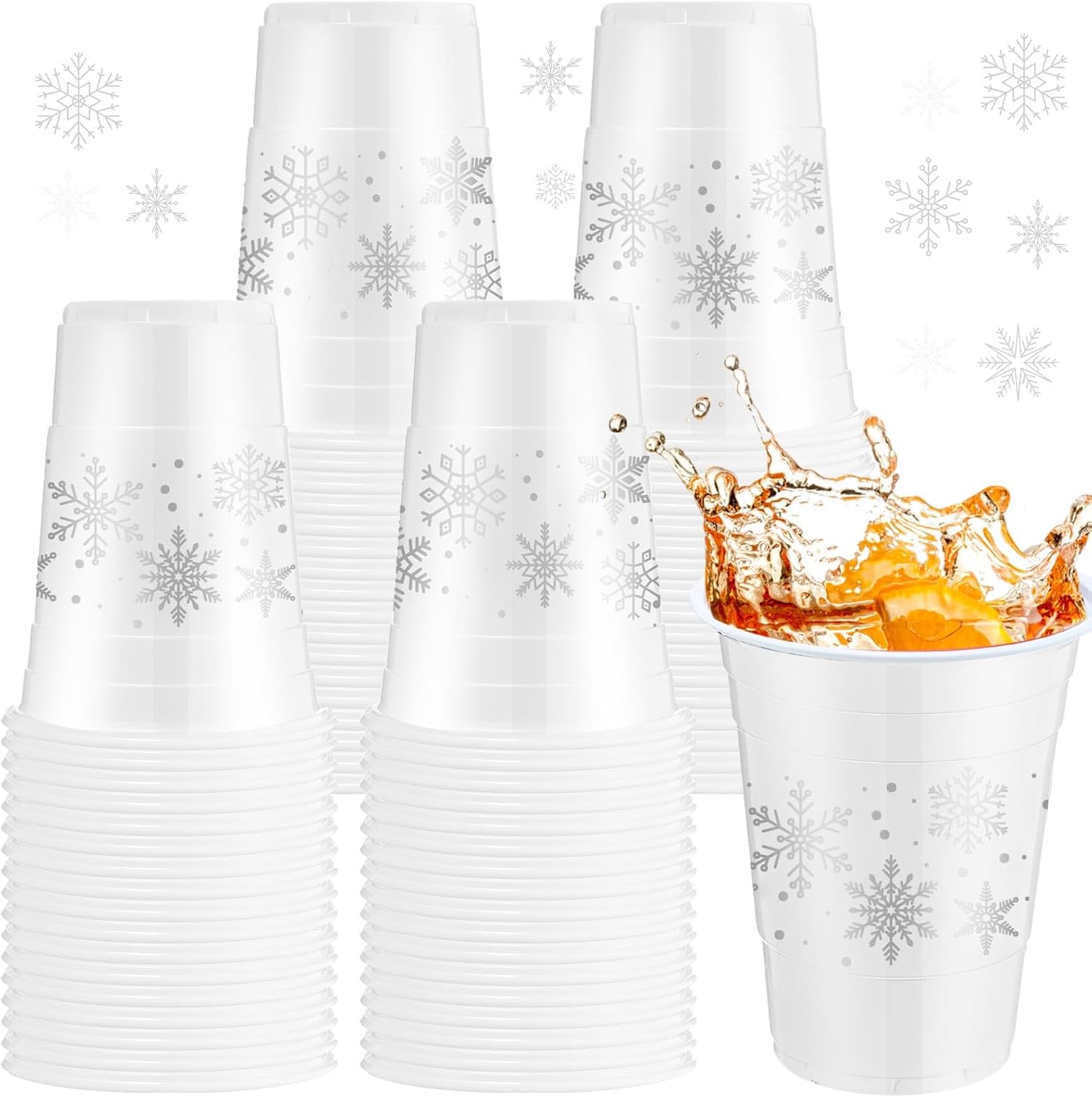 Amazon.com: Jingmore 60 Pieces Snowflakes Frozen Plastic Cups 16oz ...