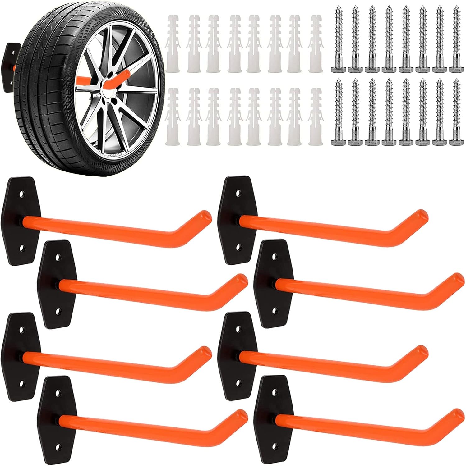 RUN.SE 8pcs Garage Hooks Wall Mount 88lbs/pcs Heavy Duty Tire Hooks ...