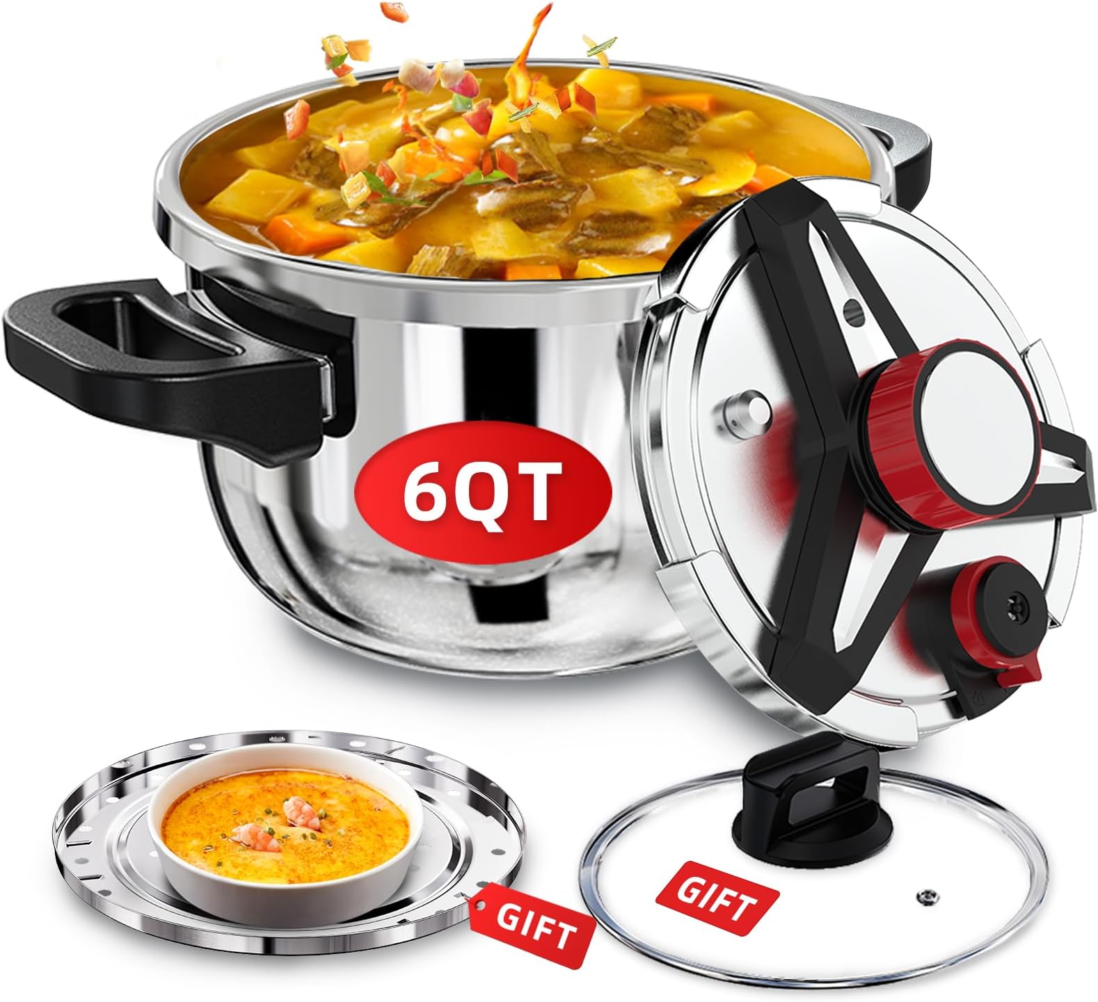 Amazon.com: 3-In-1 304 Stainless Steel Pressure Cooker 6 QT: [Explosion ...