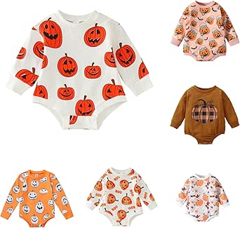 Amazon.com: My First Halloween Baby Girl Boy Pumpkin Outfit Sweatshirt Romper Sweater Onesie ...