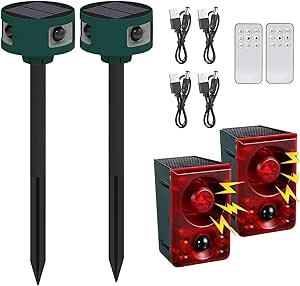 Amazon.com: Qualirey 4 Pack Solar Outdoor Motion Sensor Alarm Ultrasonic Animal Deterrent Alarm ...