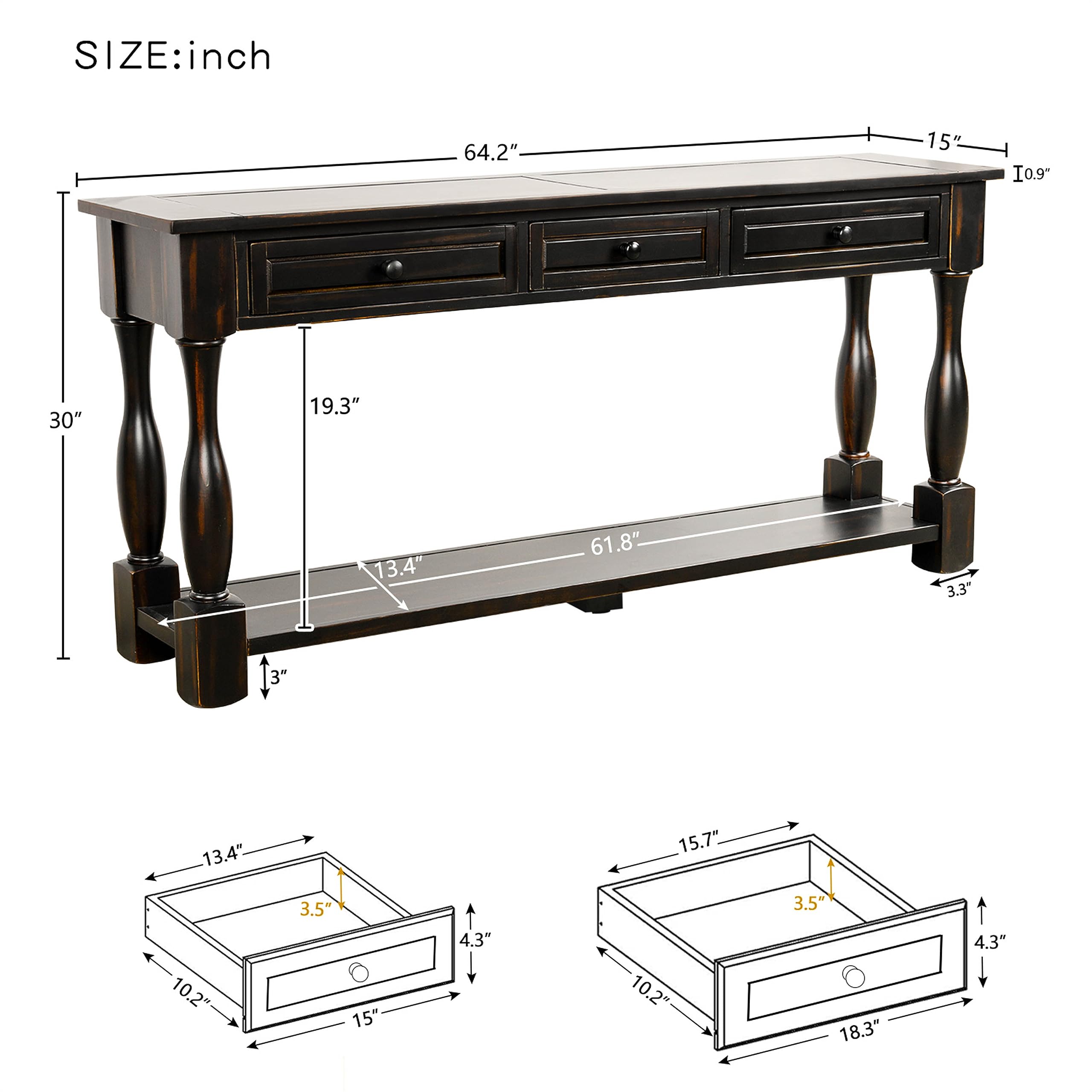 GrAles Console Table 65" Long Extra-Thick Sofa Table Side Table Coffee ...