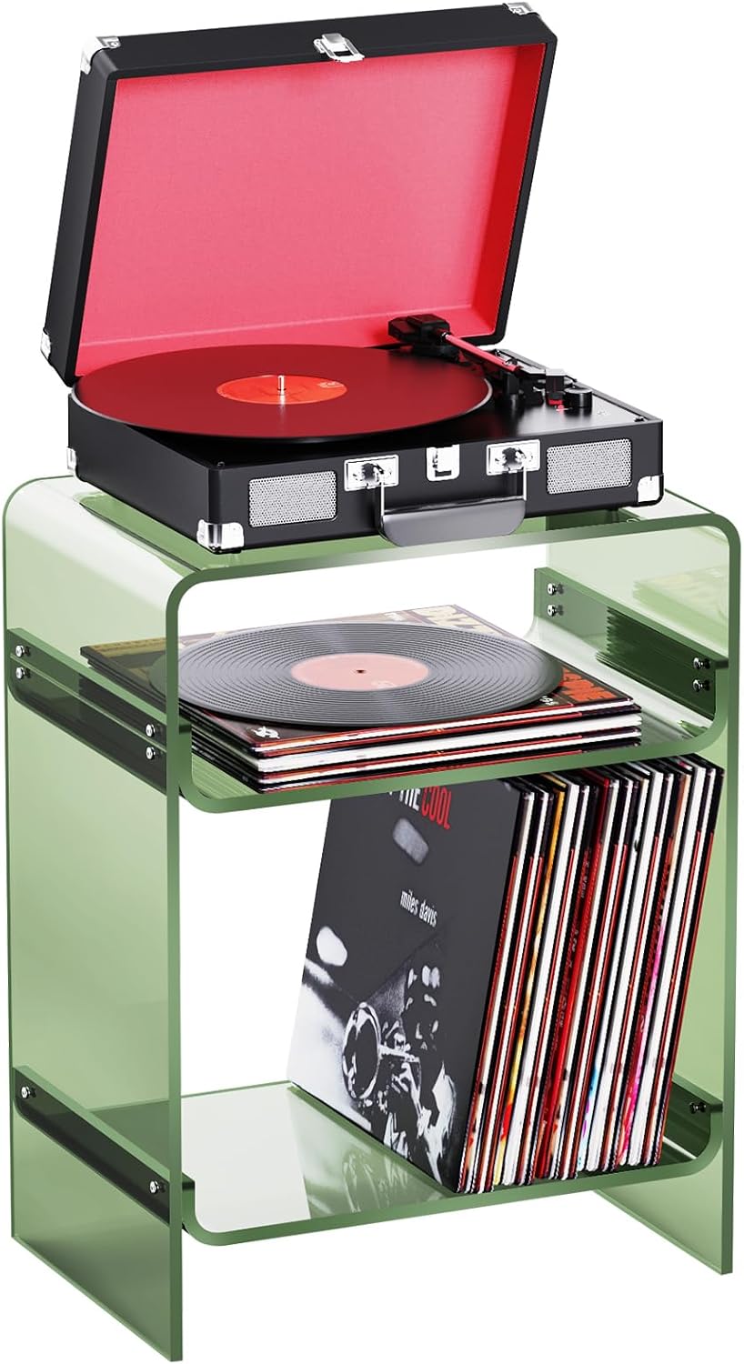 Acrylic Record Player Stand Side Table with Storage, Turntable Vinyl ...