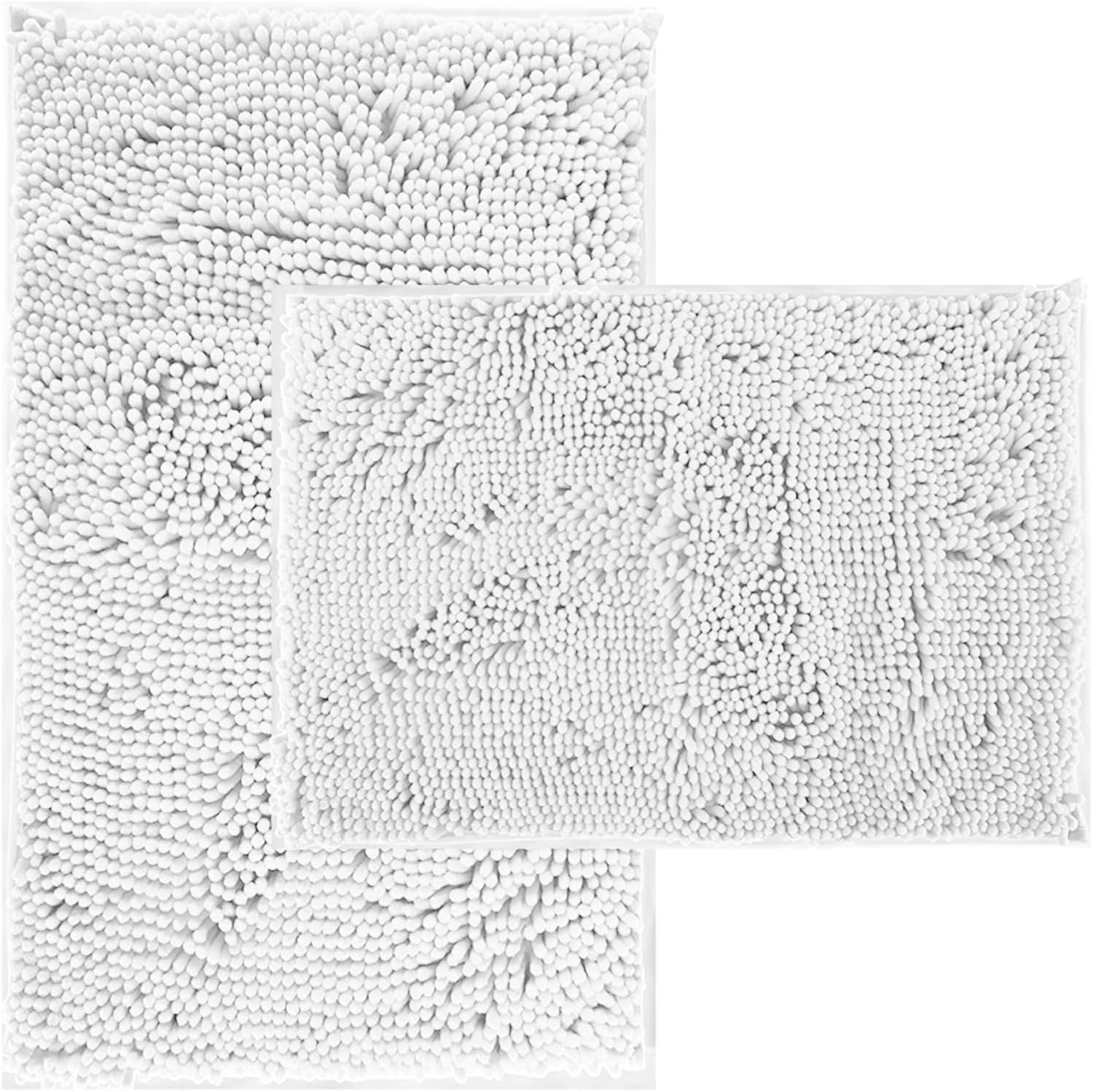 Amazon.com: White Bathroom Rugs and Mats Set, 2 Piece Chenille Bath Mat ...