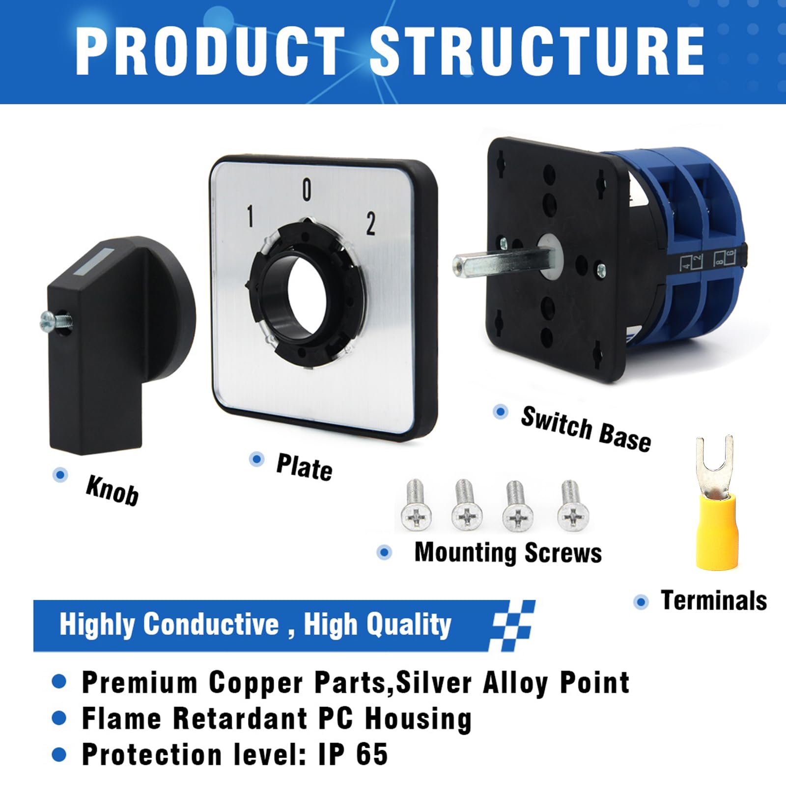 Snapklik.com : KEYMOO 40A Rotary Changeover Switch, 660V 3 Position 2 ...