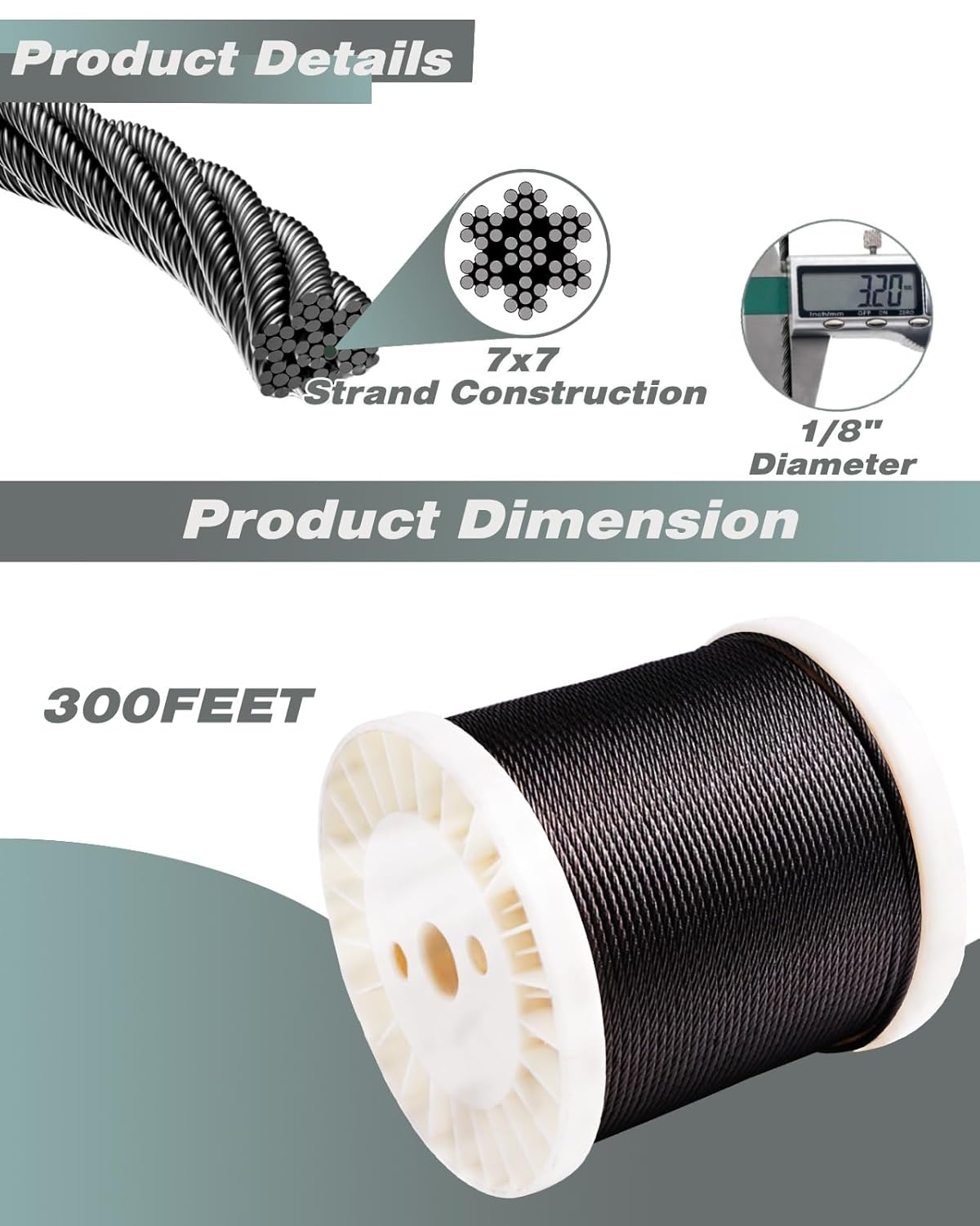 Cable de alambre de acero inoxidable T316 negro de 18 de pulgada, 300 ...