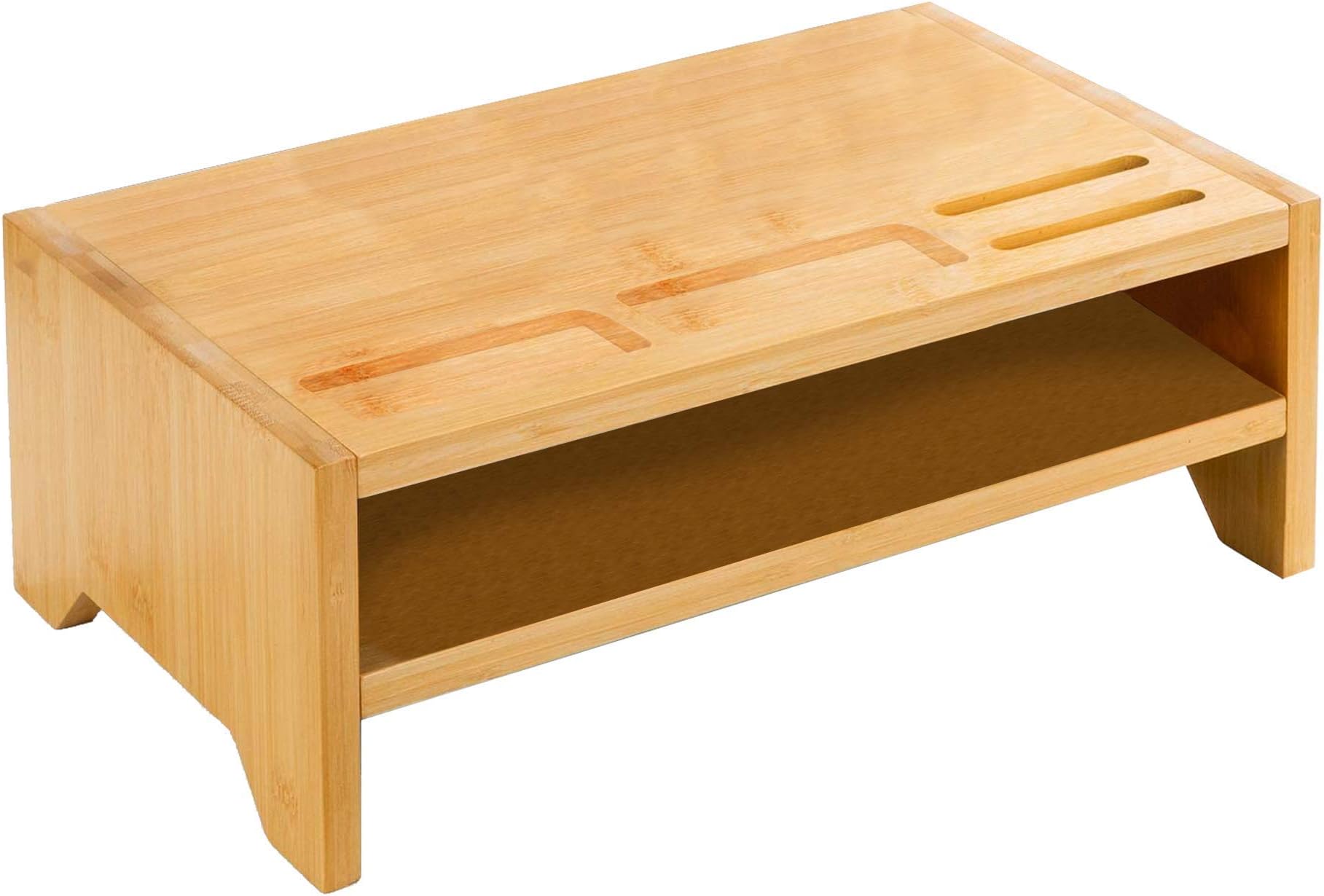 SONGMICS Bamboo Monitor Stand Riser, Desktop Organiser for Laptop ...