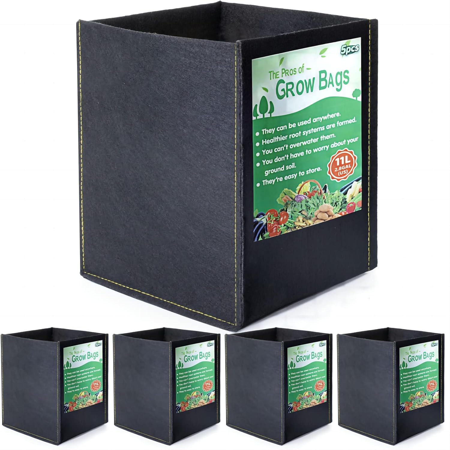Growerz Square GrowPotz 11-Litre 5pcs High Strength Grow Bag : Amazon ...