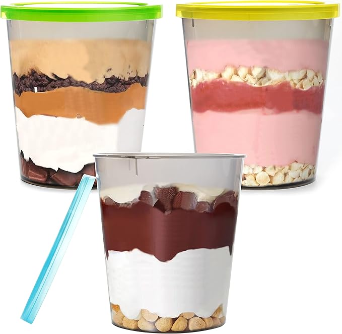 Youngever 3 Pack 1000ML Plastic Ice Cream Containers, Freezer ...