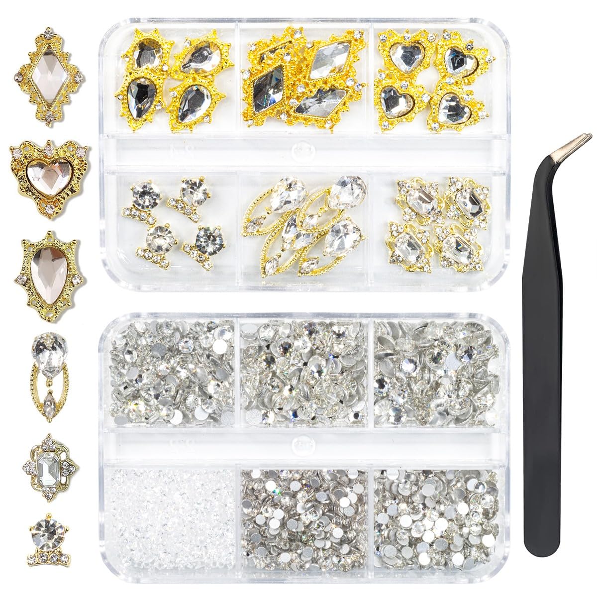 Amazon.com: qiipii 24pcs Crystal Clear Luxury Nail Charms +2000pcs ...