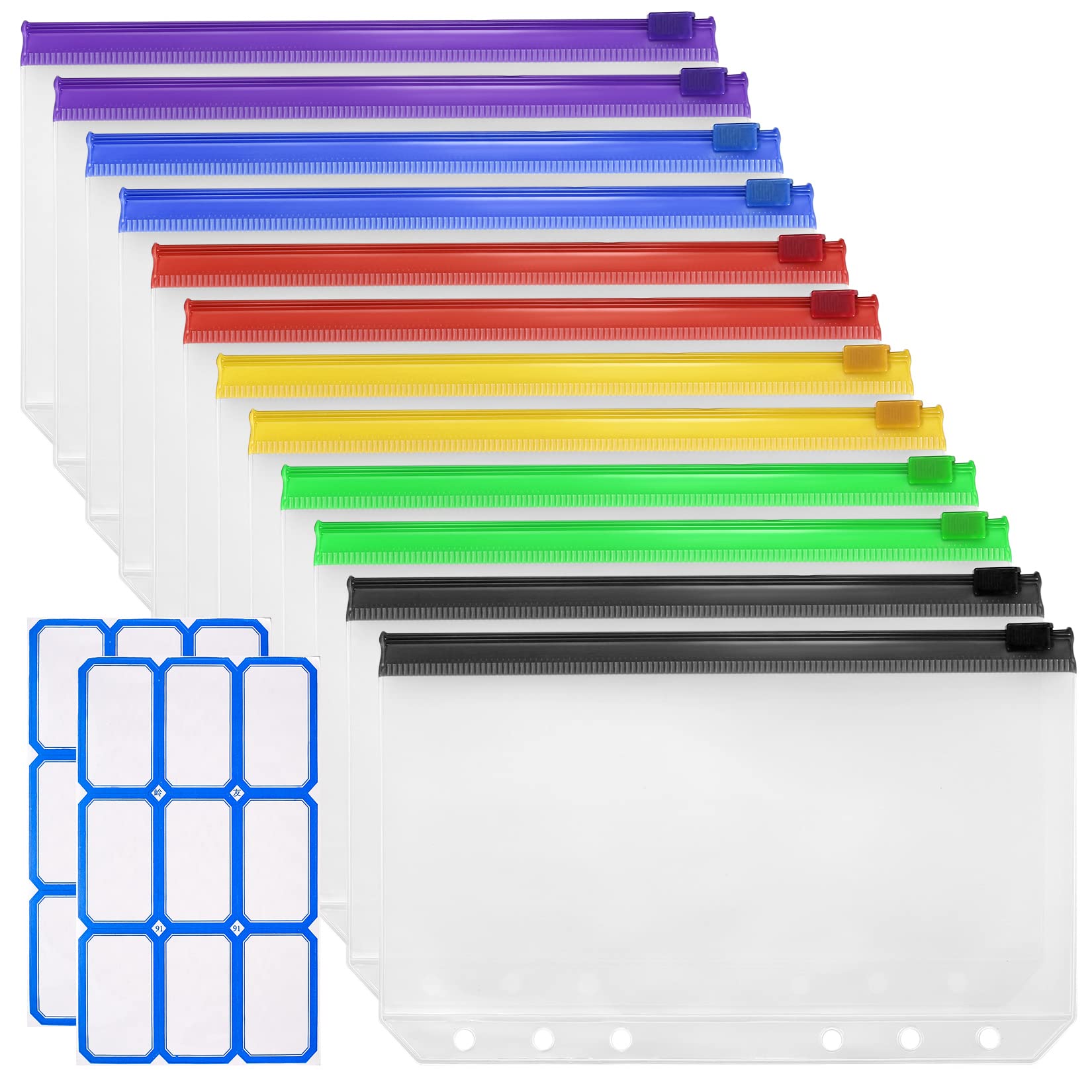 12 Pcs A6 Cash Envelopes, Binder Pockets 6 Holes, PVC Wallet Money ...