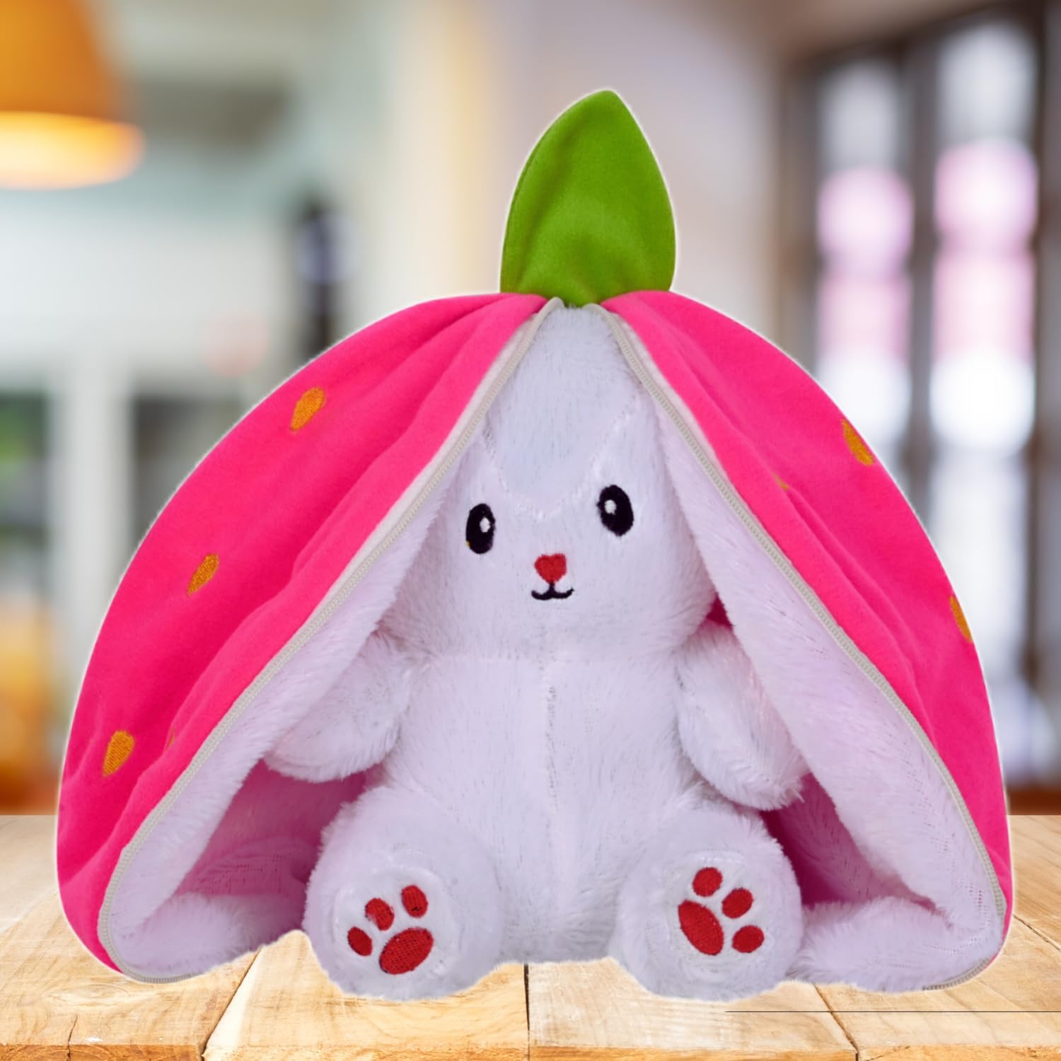 Buy DIKANG Strawberry Bunny Plush Toys, Rabbit Soft Toys with Zipper ...