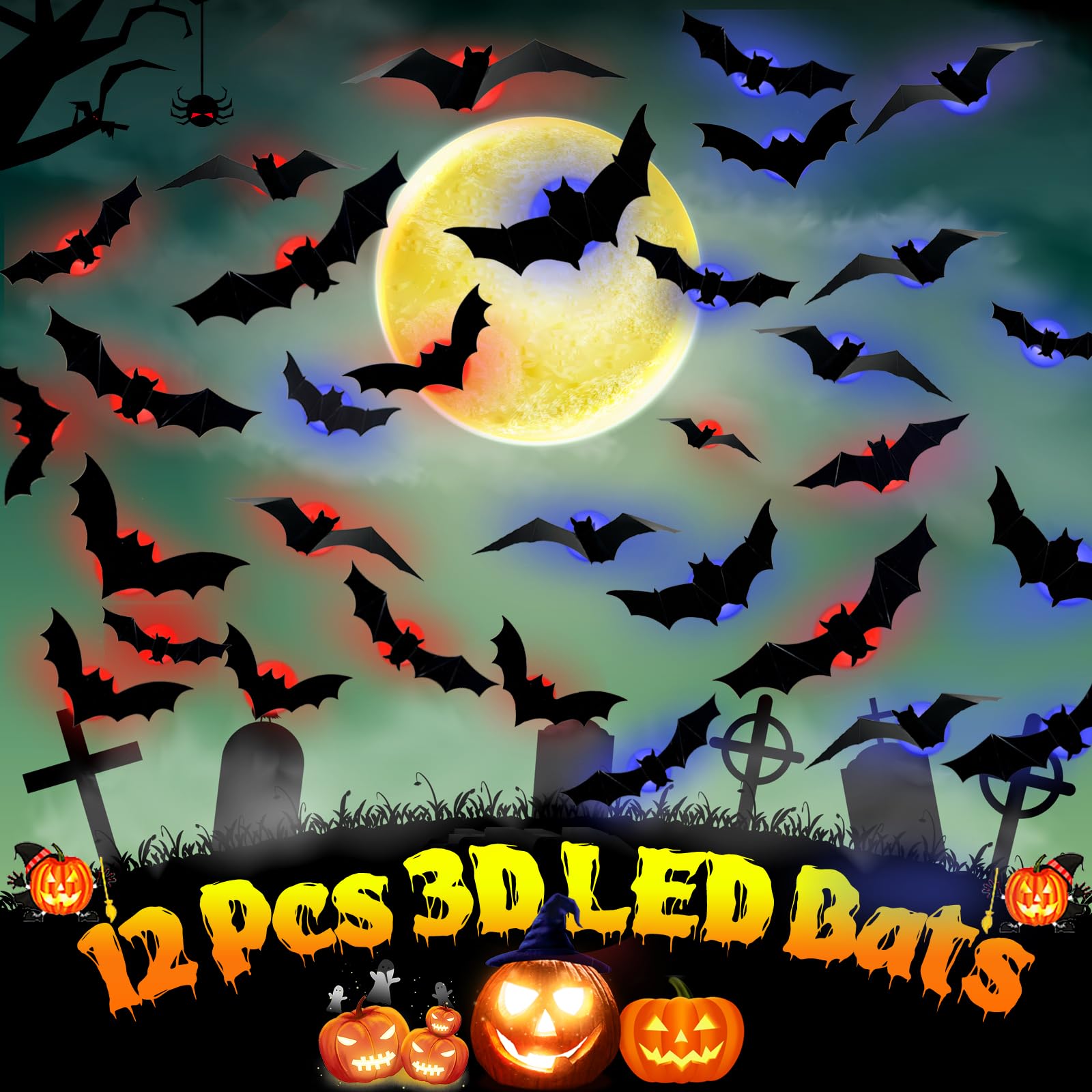 Amazon.com: 12Pcs 3D Halloween Bat Stickers, 6 Different Sizes ...