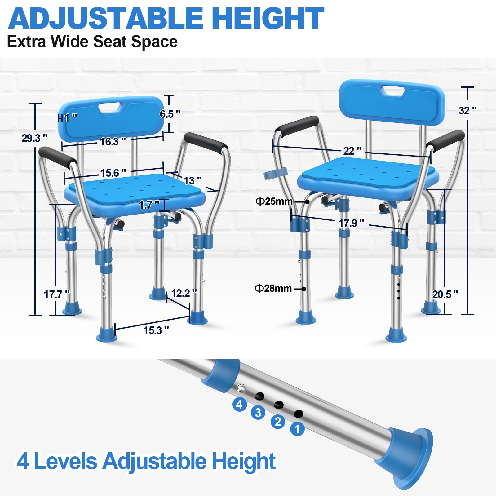Snapklik.com : Heavy Duty Stainless Steel Shower Chair Seat, 500lbs ...