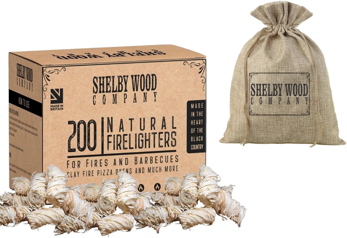 Wood Wool Natural Firelighter With Free Hessian Bag, Box of 200 For Log ...