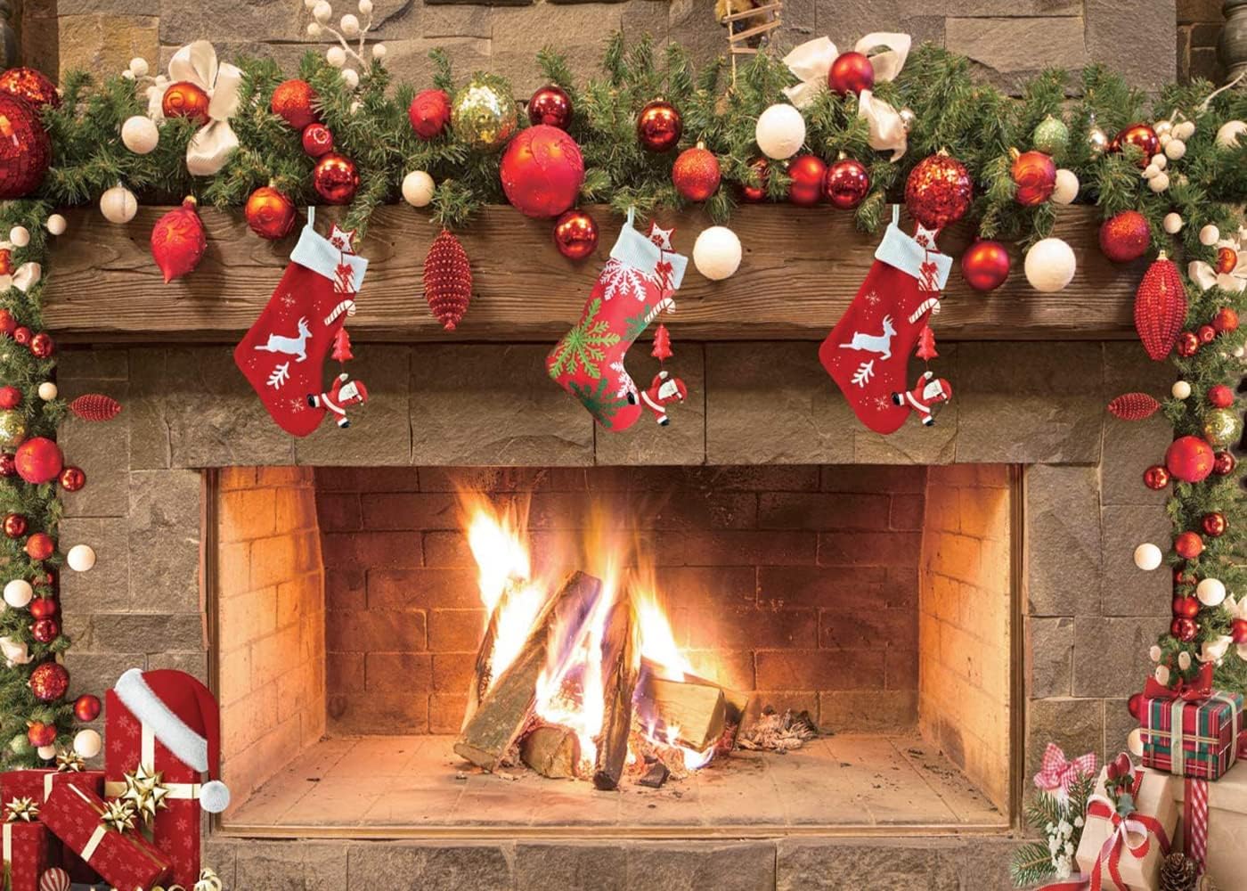Amazon.com : CHAIYA 5x7FT Christmas Backdrops Christmas Fireplace ...