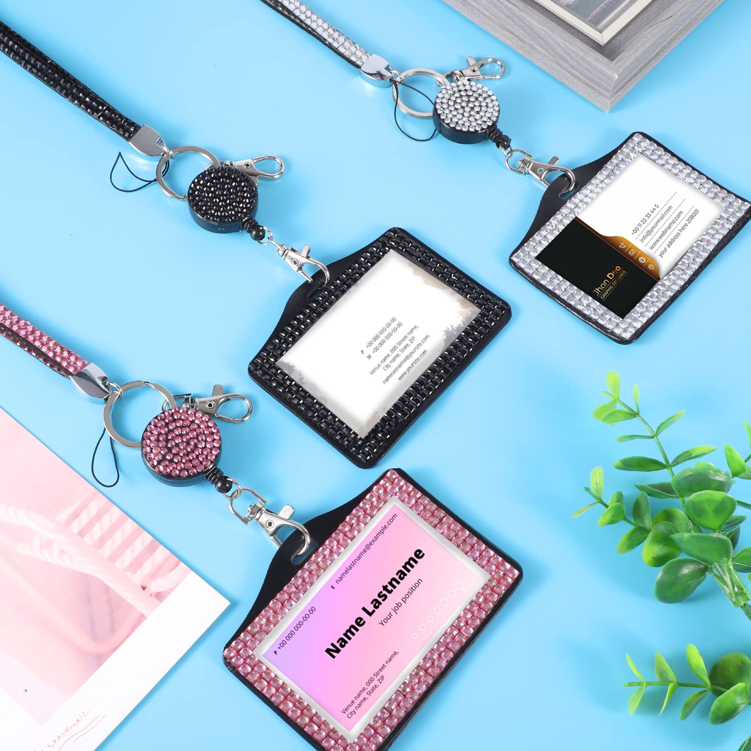 Rhinestone Lanyard Bling Crystal With Horizontal ID Badge Holder ...