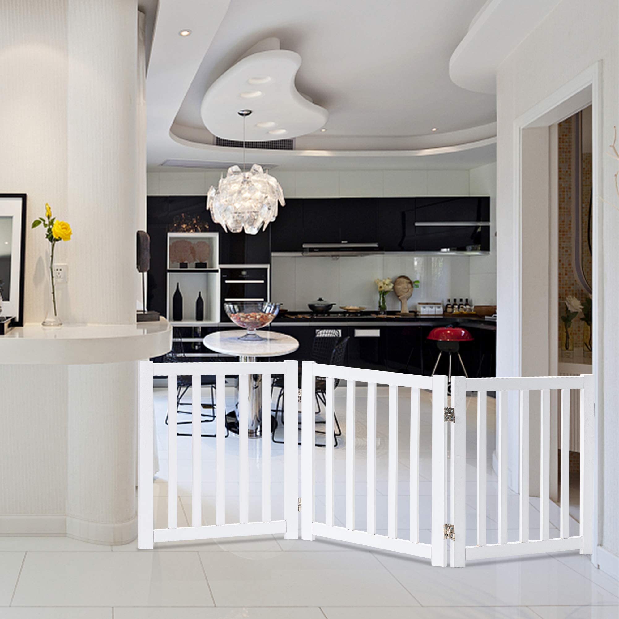 LZRS Oak Wood Foldable Pet Gate,Wooden Dog Gate,Cat Gate,Pet Gate with ...