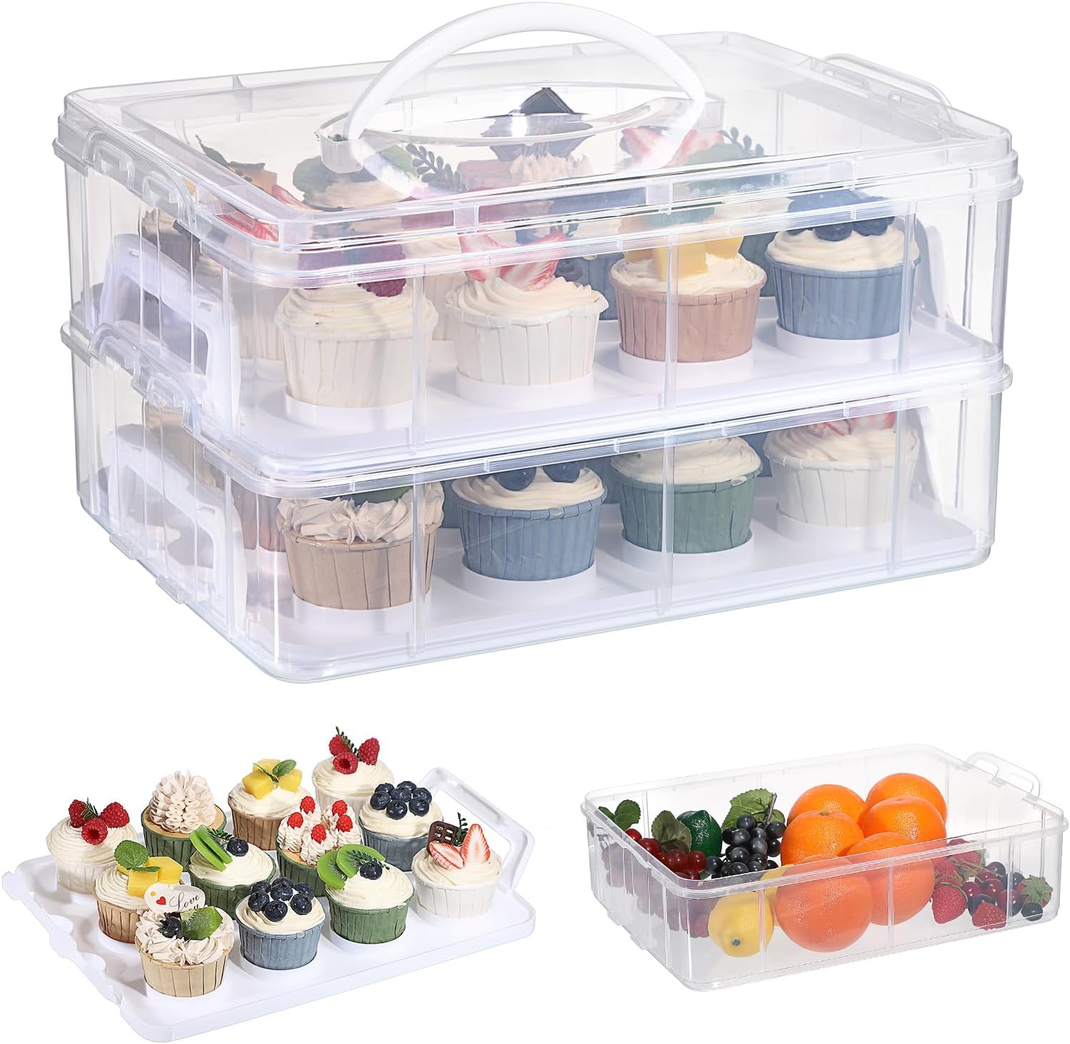 Amazon.com: BSTKEY 2 Tier Cupcake Carrier, Each Tier Holds 12 Cupcakes ...