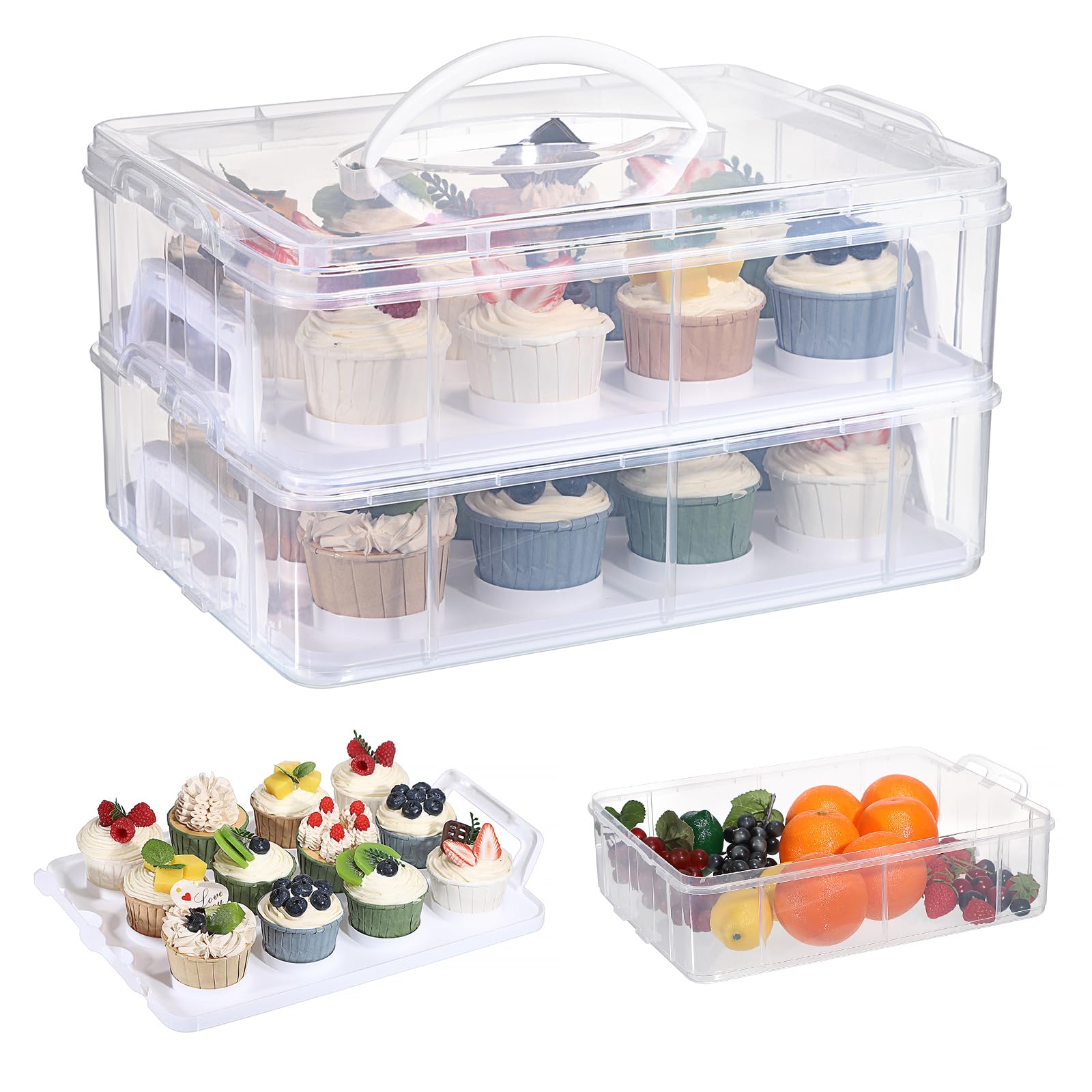 Amazon.com: BSTKEY 2 Tier Cupcake Carrier, Each Tier Holds 12 Cupcakes ...