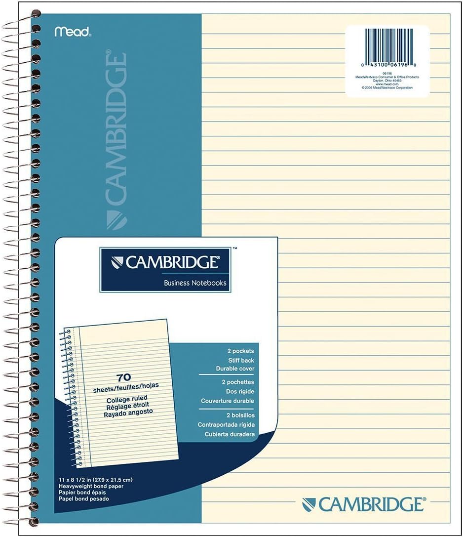 Amazon.com : CASE OF 12 Cambridge Ivory Wirebound Notebook, 70 sheets ...
