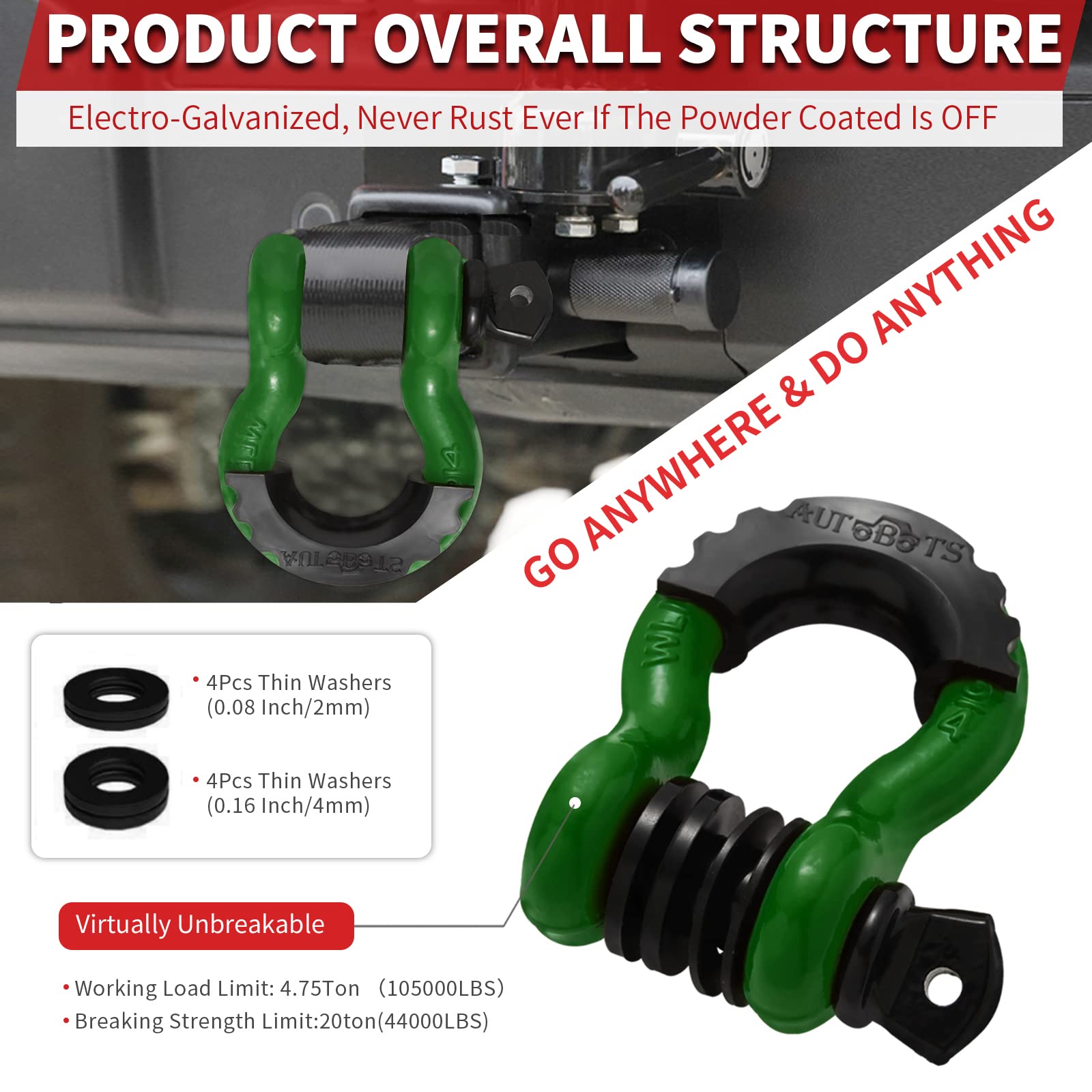 Snapklik.com : AUTOBOTS Bow Shackles 3/4 D Ring Shackle (2 Pack), 48 ...