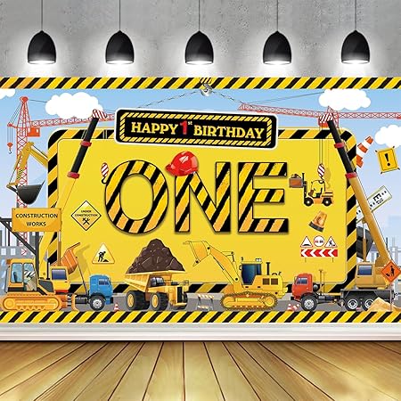 Amazon.com: Construction 1st Birthday Banner Decorations for Boys Kids ...