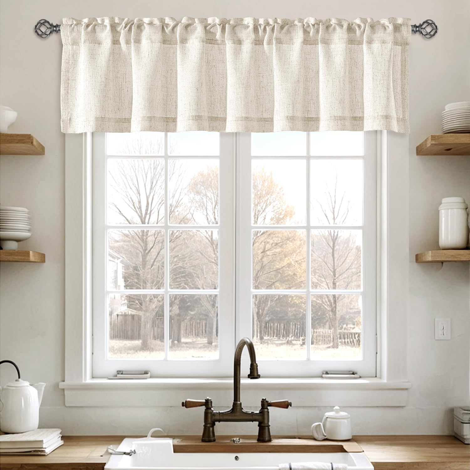 Amazon.com: Slozzi Linen Valance for Windows 2 Panels, Natural Ivory ...