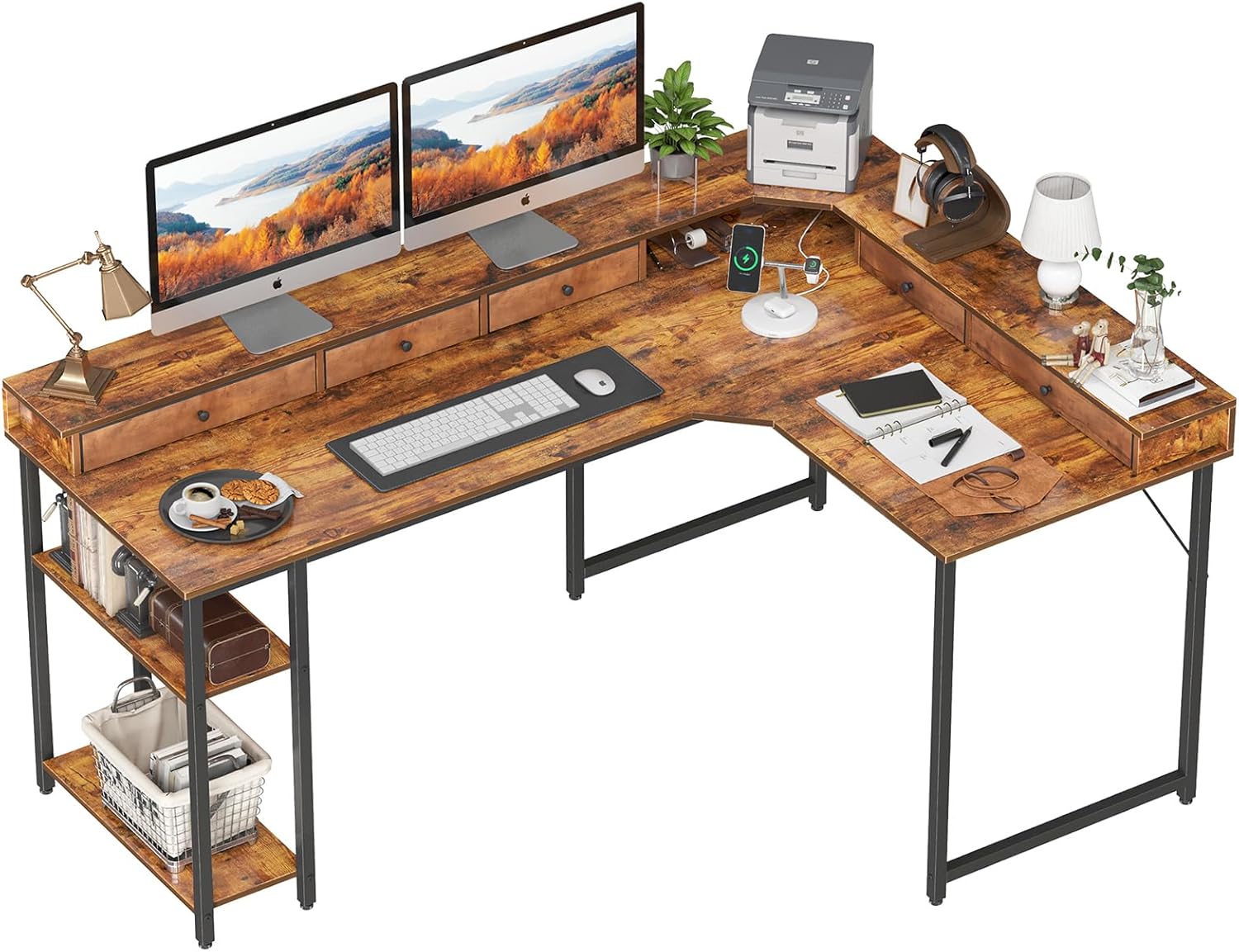 Amazon.com: Treesland Dual Tier L Shaped Desk, 67 * 47 Inch Increased ...