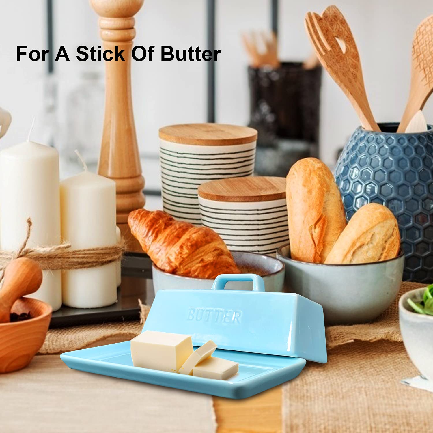 Butter Holder Ceramic Butter Dish With Lid, Porcelain Butter Keeper ...