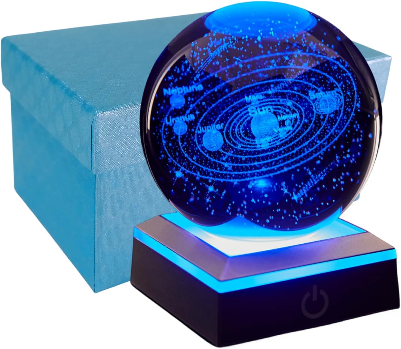 3D Solar System Crystal Ball Night Light with 16 Color LED Wooden Base ...