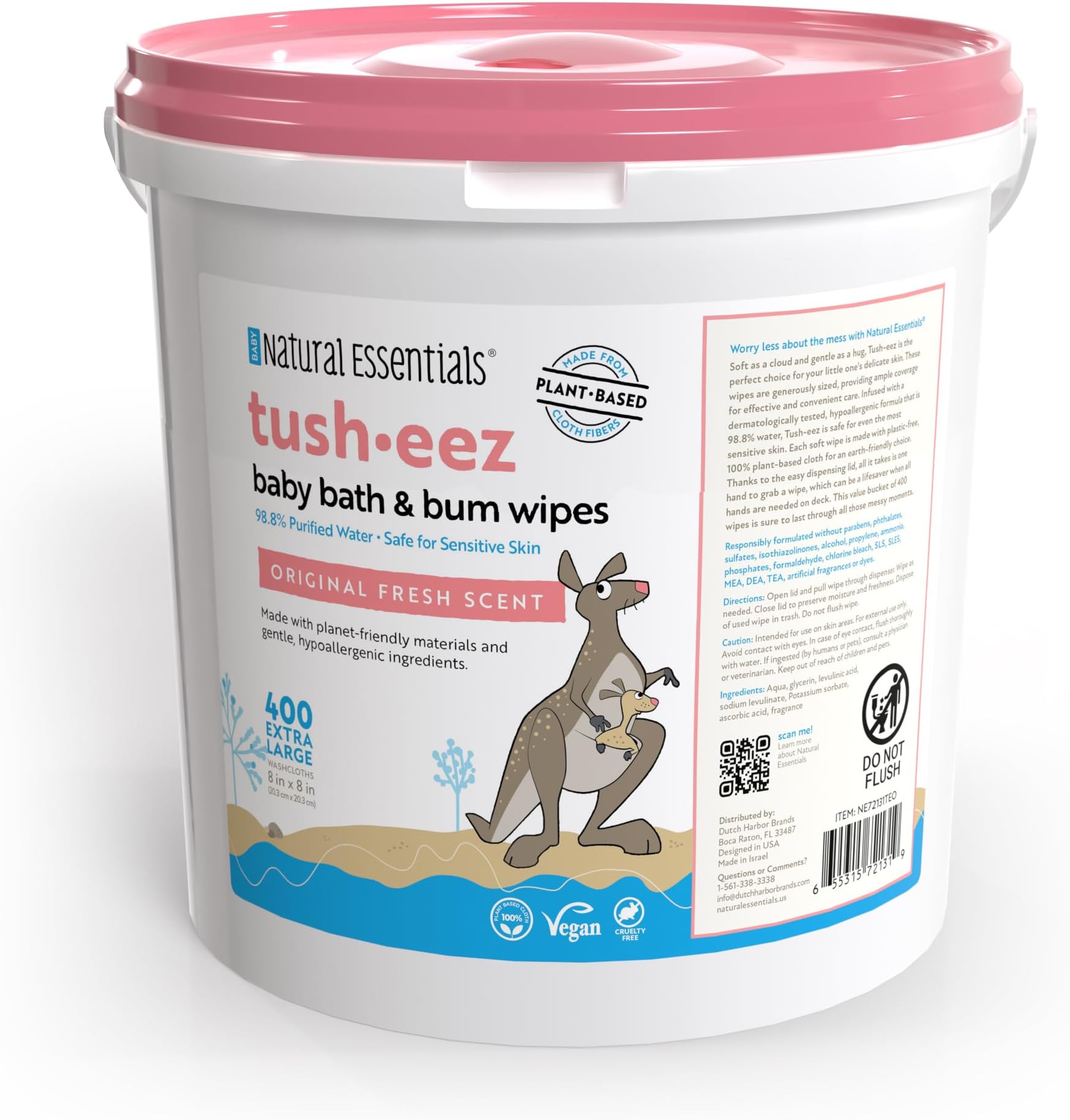 Amazon.com: Natural Essentials Tush-eez 400ct Baby Wipes - 98.8% Plant ...