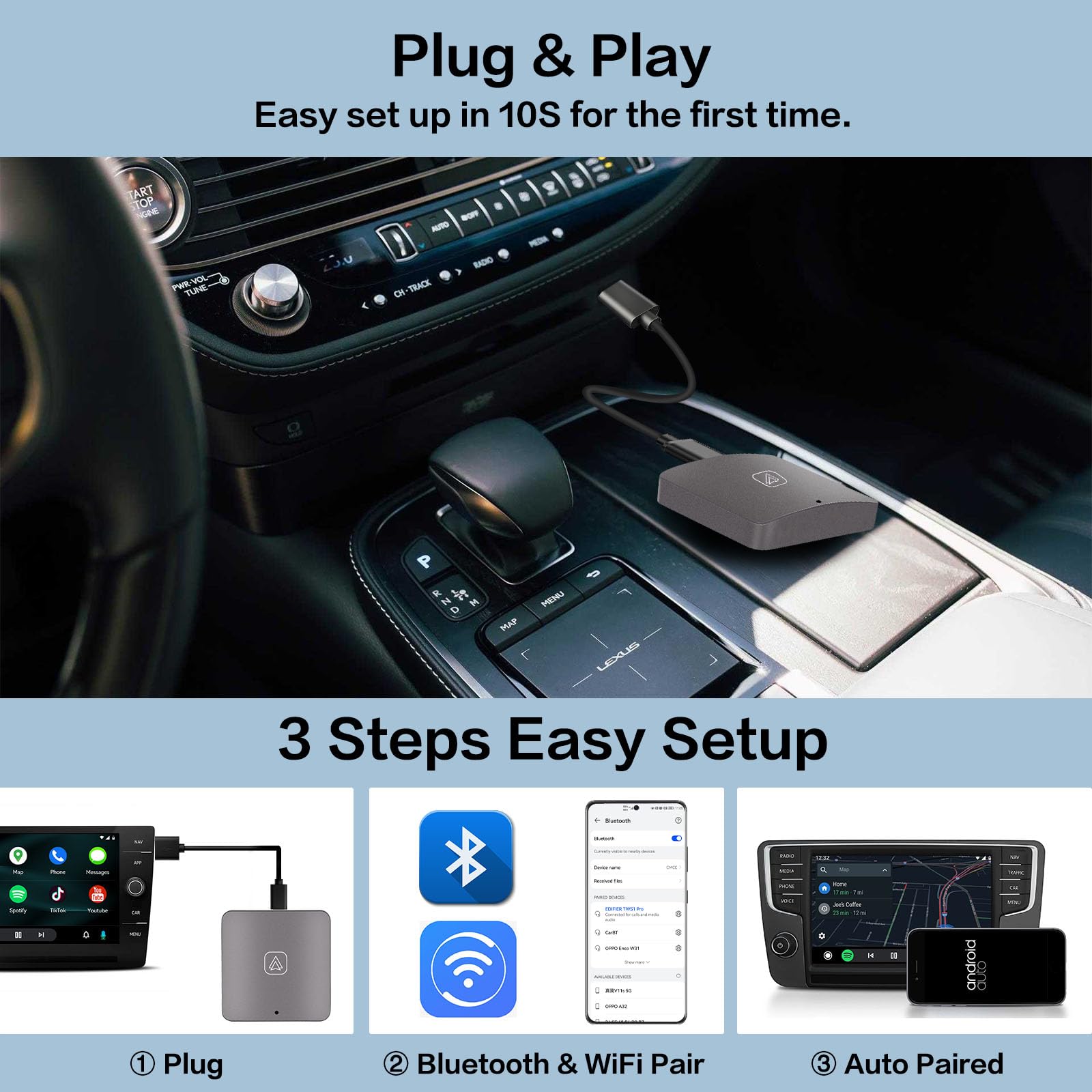 Snapklik.com : Roinvou Wireless Android Auto Adapter