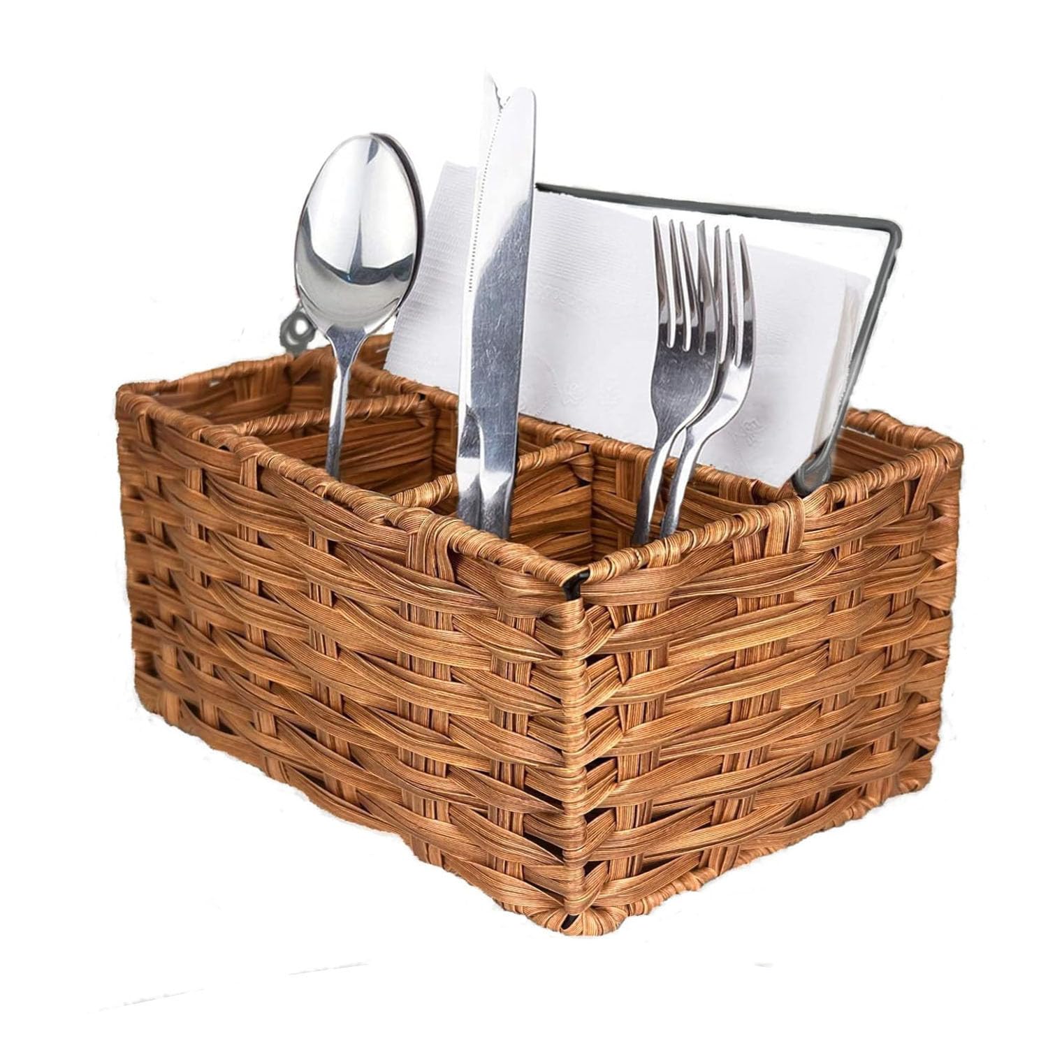 Amazon.com: Flatware Organizer, Wicker Woven Divided Cutlery Storage ...