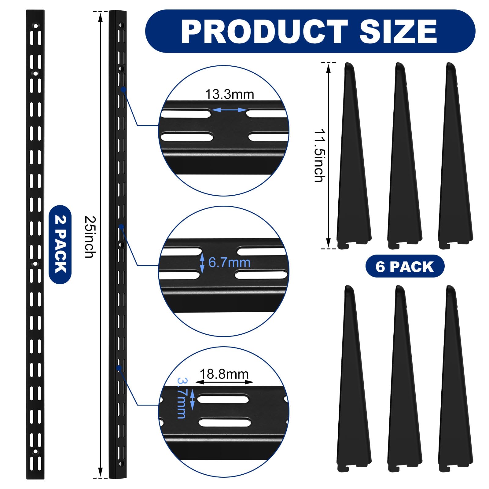 Snapklik.com : Colingmill 8 Pcs Black Twin Rail Upright Wall Shelving ...