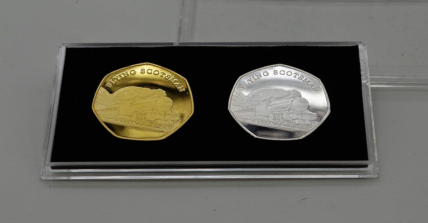 Pair of THE FLYING SCOTSMAN Fine Silver & 24ct Gold Commemoratives in ...