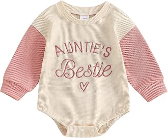 Amazon.com: Lamuusaa Newborn Baby Girl Clothes Long Sleeve Aunties Bestie Embroidery Romper ...