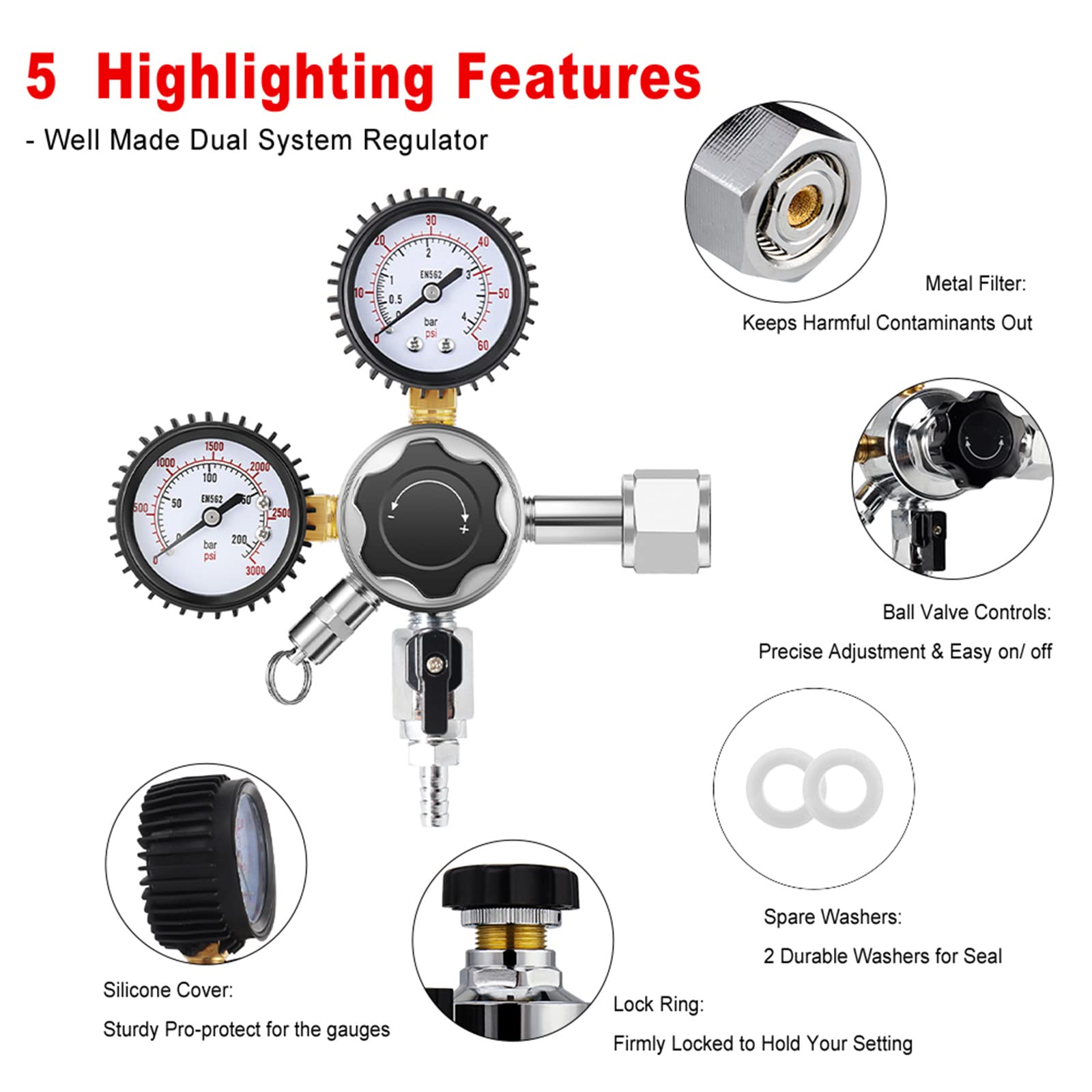 Snapklik.com : FERRODAY Co2 Regulator Beer Keg Regulator Kegerator Dual ...