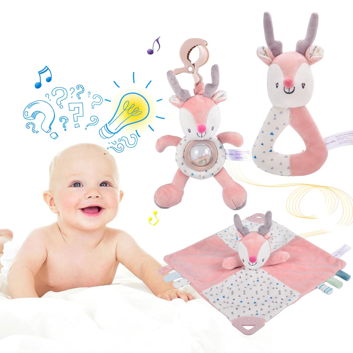 Buy Itty-Bitty 3PCS Baby Rattle Travel Toy for Stroller, Car Seat or ...