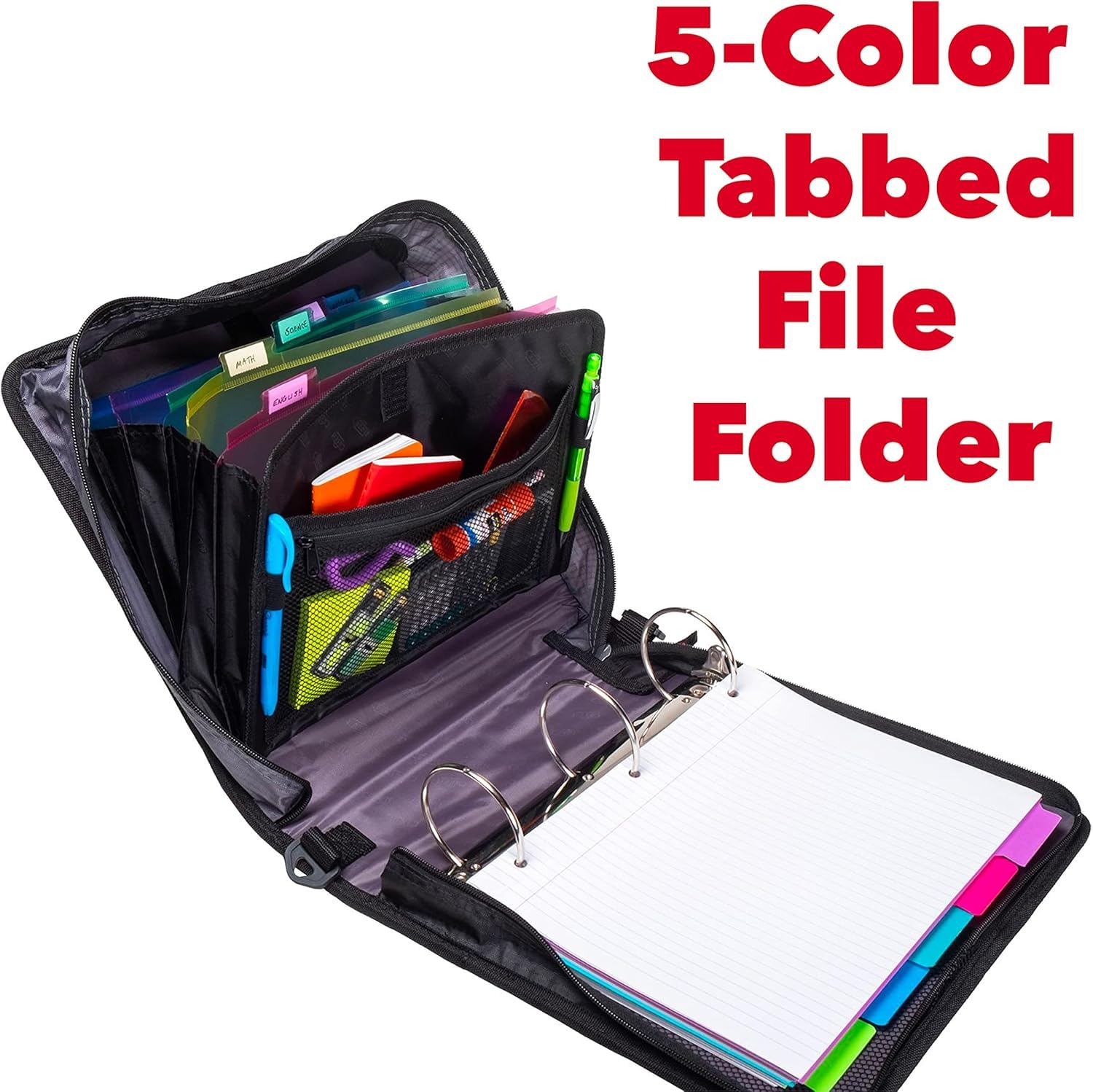 Case-it The Mighty Zip Tab Zipper Binder - 3 Inch O-Rings - 5 Color Tab ...
