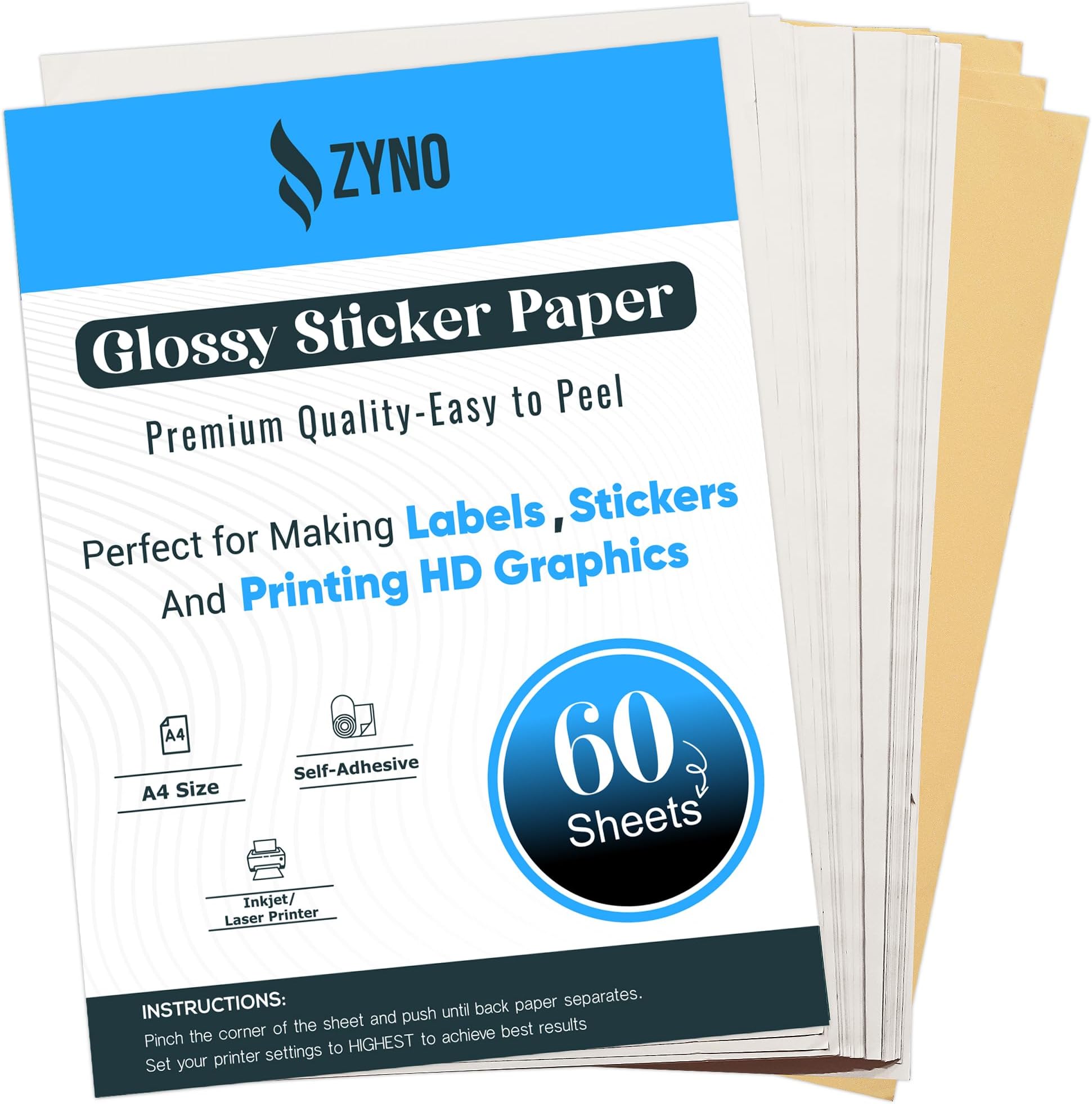 Sticker Paper for Printer A4, White Printable Sticky Labels for ...