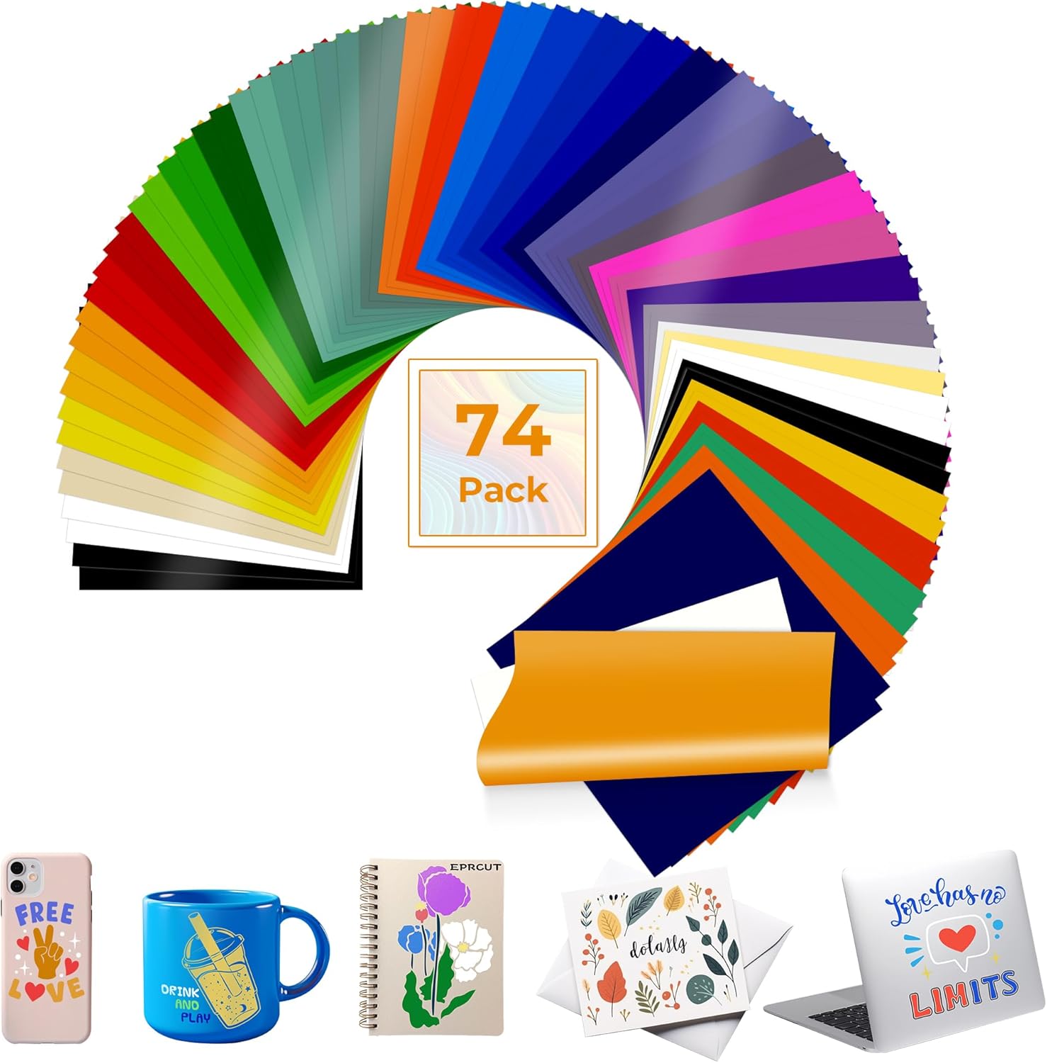 Amazon.com: EPRCUT 12" x 12" Permanent Vinyl Sheets, 38 Color-74 Sheets ...