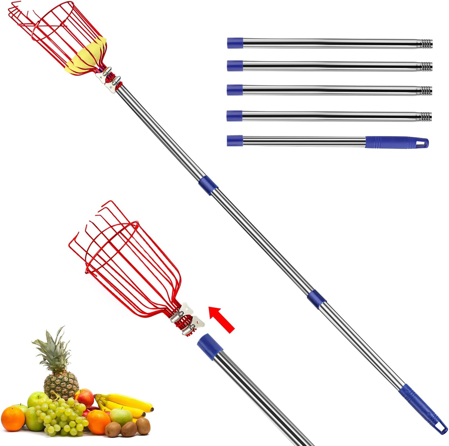 Amazon.com : 7 Feet Extendable Fruit Picker Pole with Metal Basket 35 ...