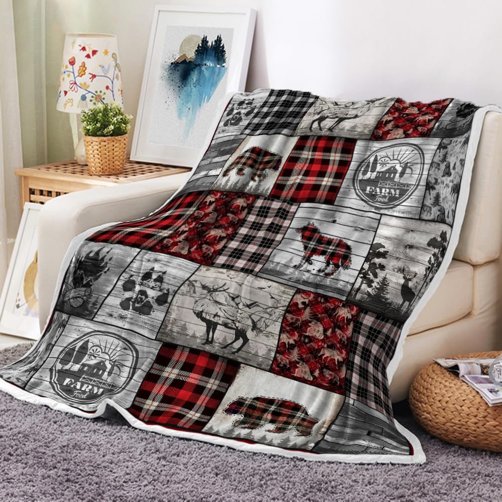 Amazon.com: Rustic Cabin Throw Blankets, Farmhouse Animal Wolf Bear and ...